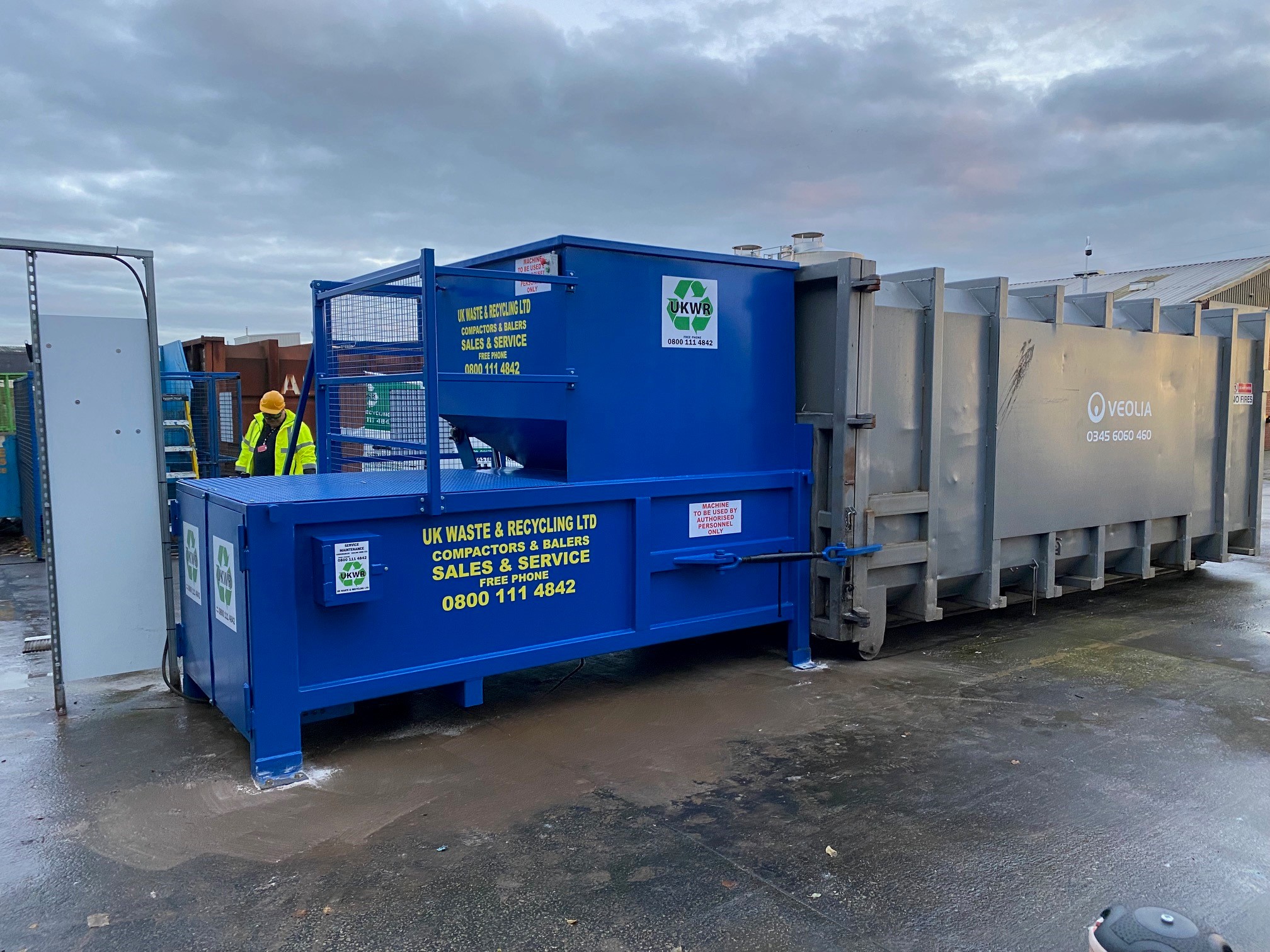 UKWR Static Waste Compactor c/w Bin Loader & Cage - UK Waste & Recycling